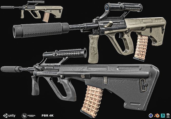3D model Steyr Aug Assault Rifle with Silencer VR / AR / low-poly ...