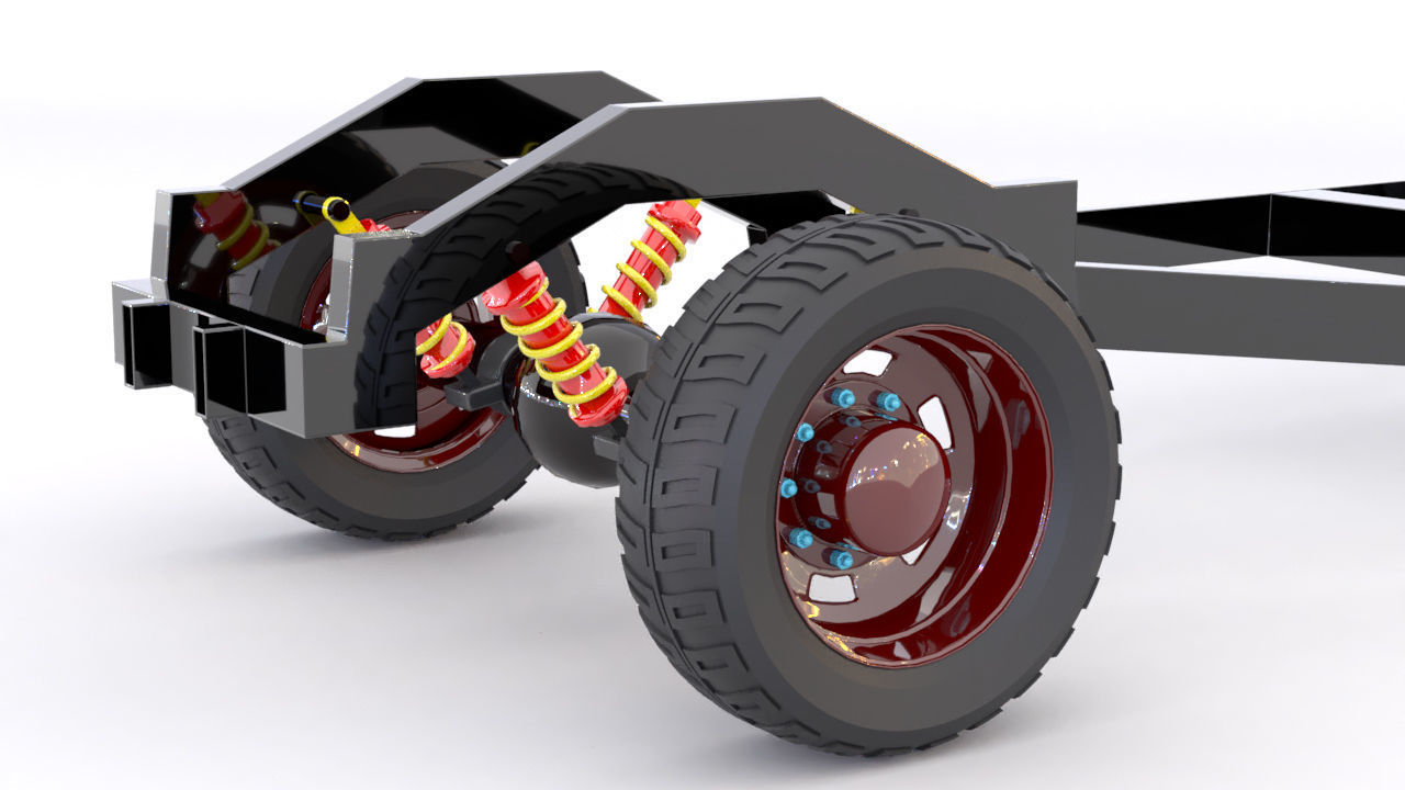 3D model Simple Truck chassis Frame with Springs and wheels Heavy Duty ...
