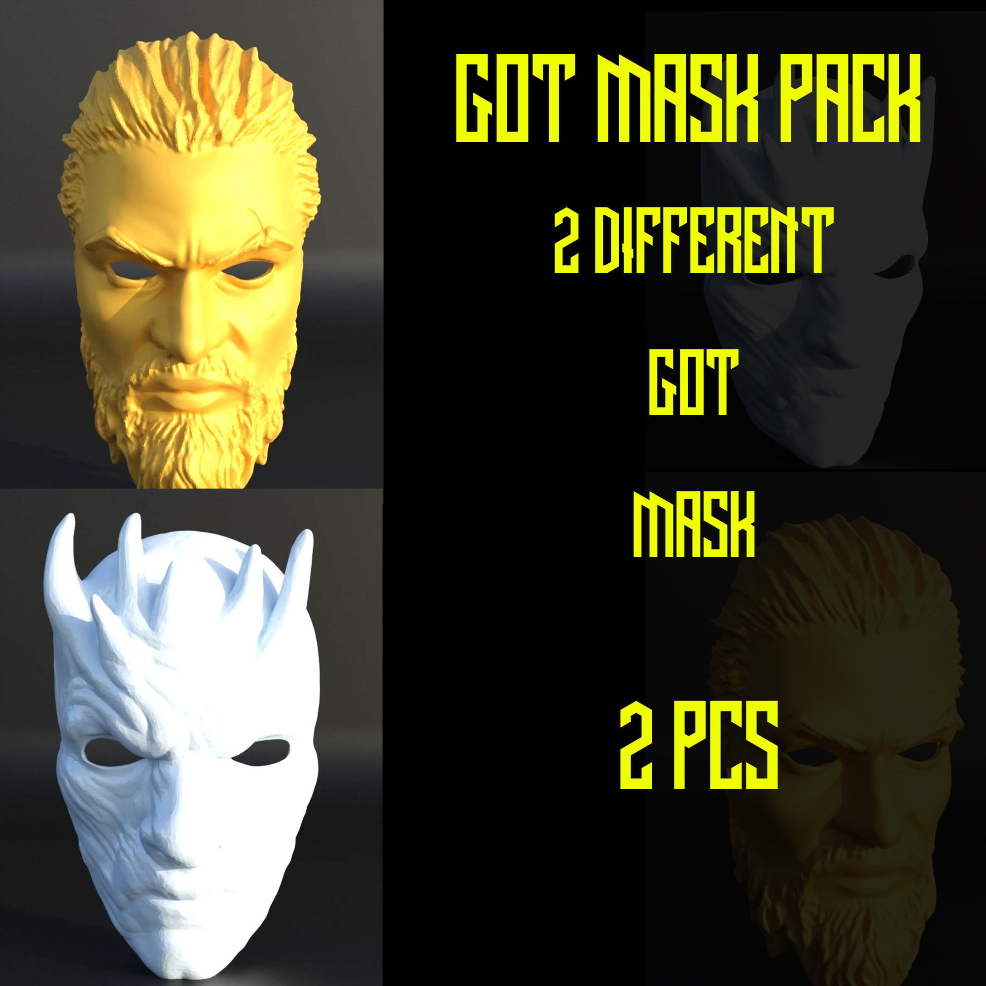 Game Of Thrones Mask Pack of 5 PCS Night King Kahl Drogo 3D model 3D ...