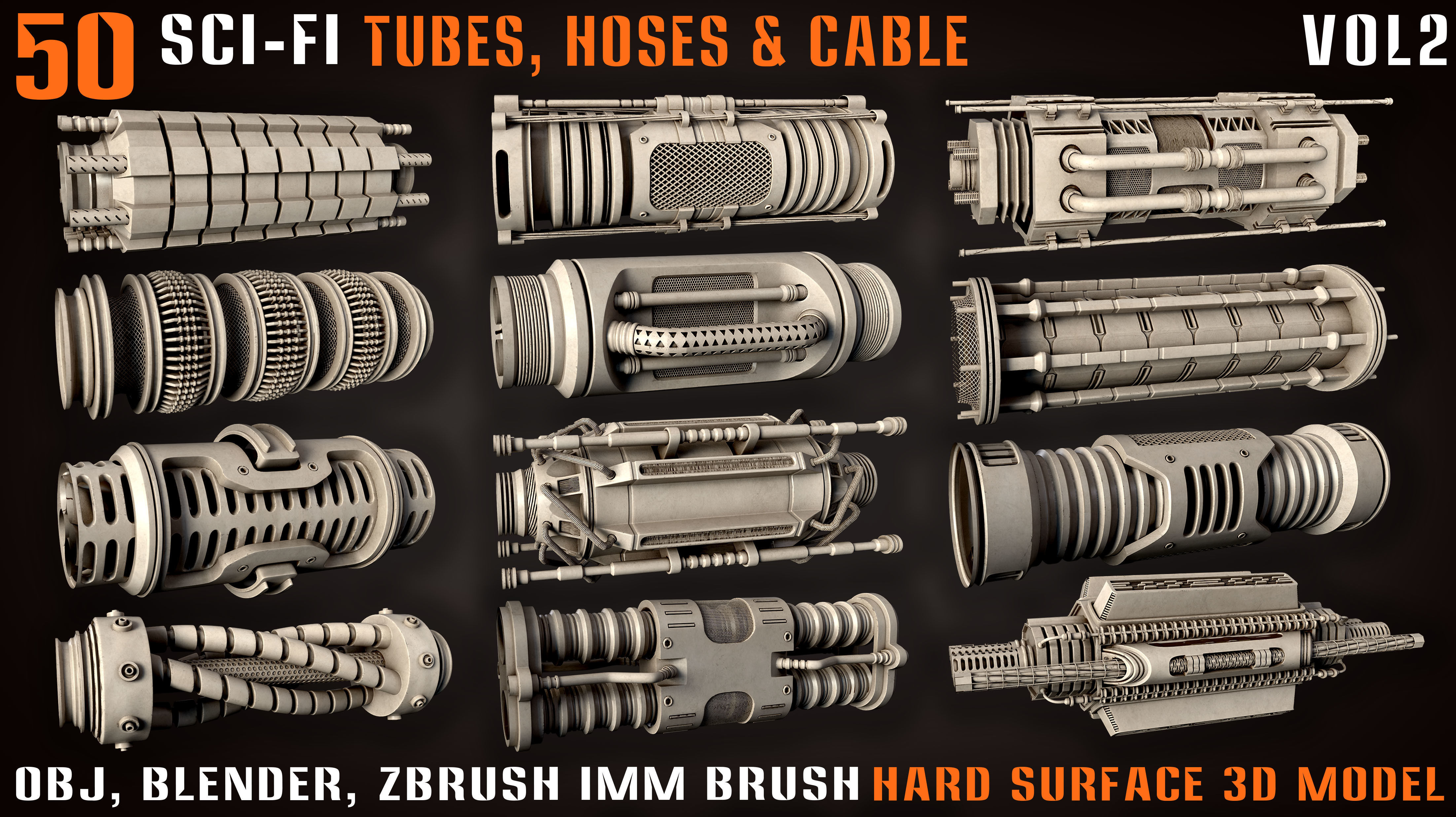 50 Sci-Fi Tubes- Hoses - Cables - vol2 3D model | CGTrader
