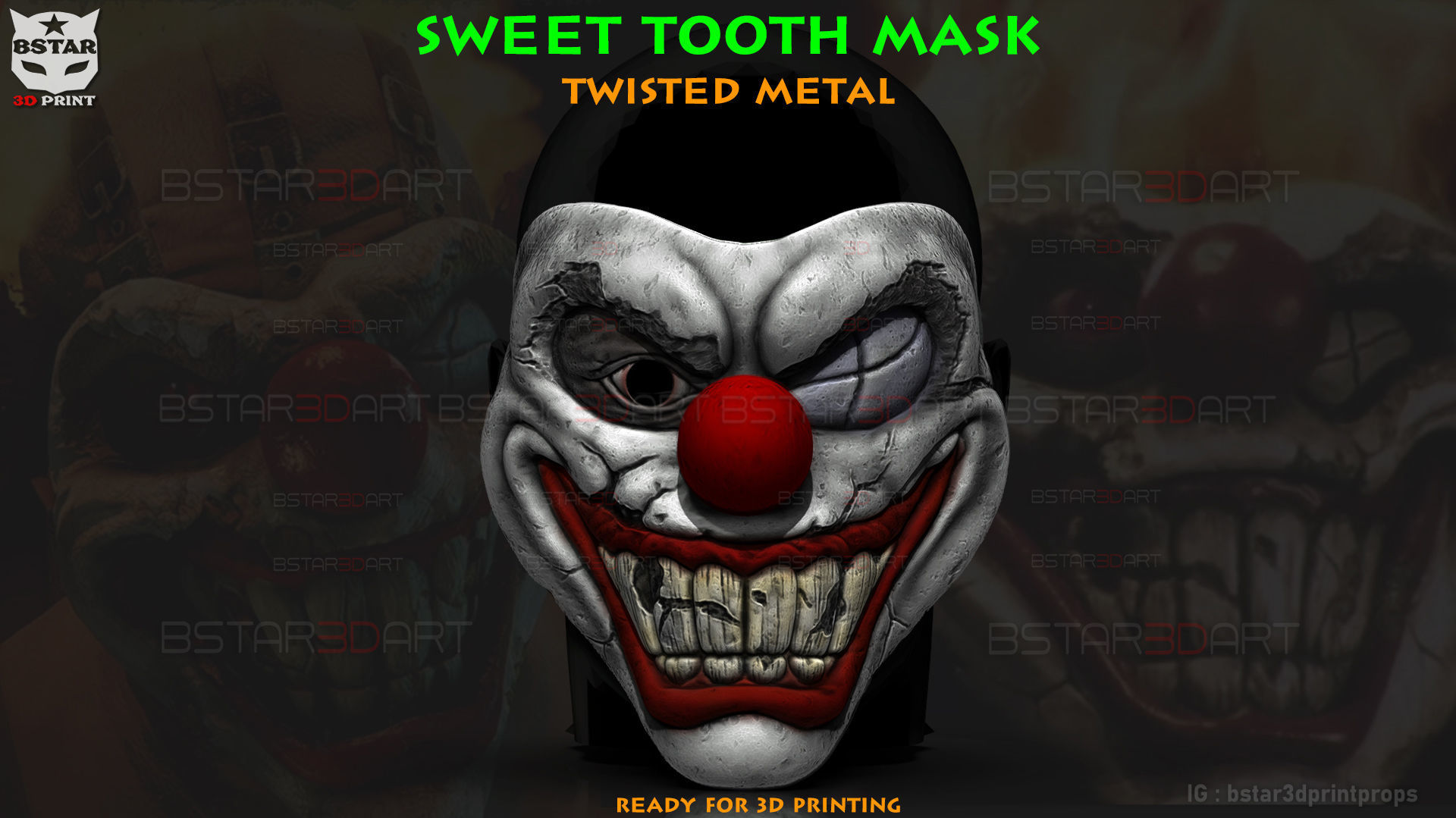 Sweet Tooth Twisted Metal Mask High Quality 3D model 3D printable ...