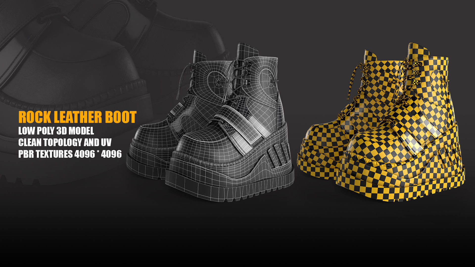 3D model Rock Leather Boot Low-poly 3D model PBR Textures VR / AR / low ...