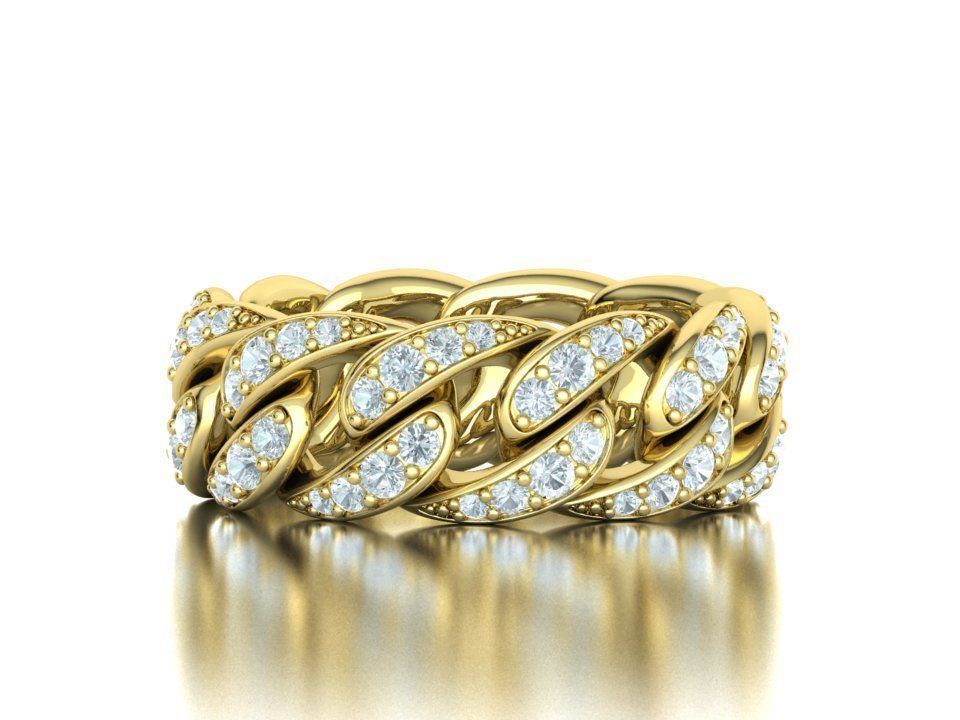 Miami Cuban Diamond Chain Ring 3Dmodel 6US size 3D model 3D printable ...