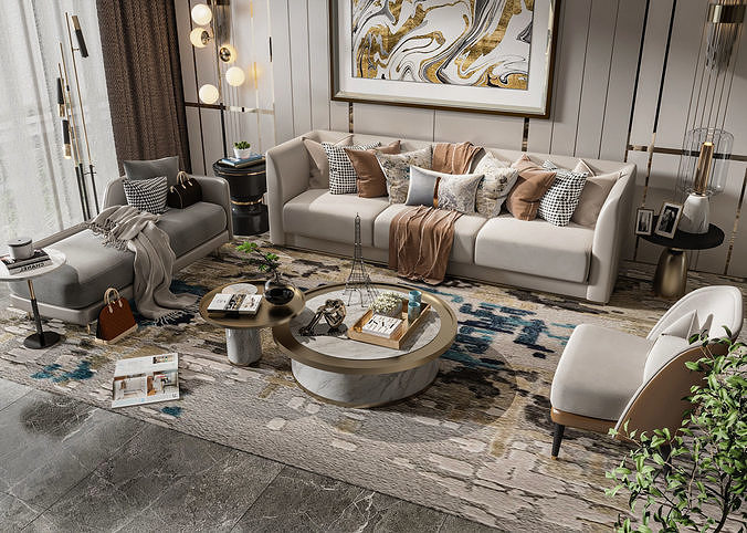 Sofa Table Combination Luxury Modern 3D model | CGTrader