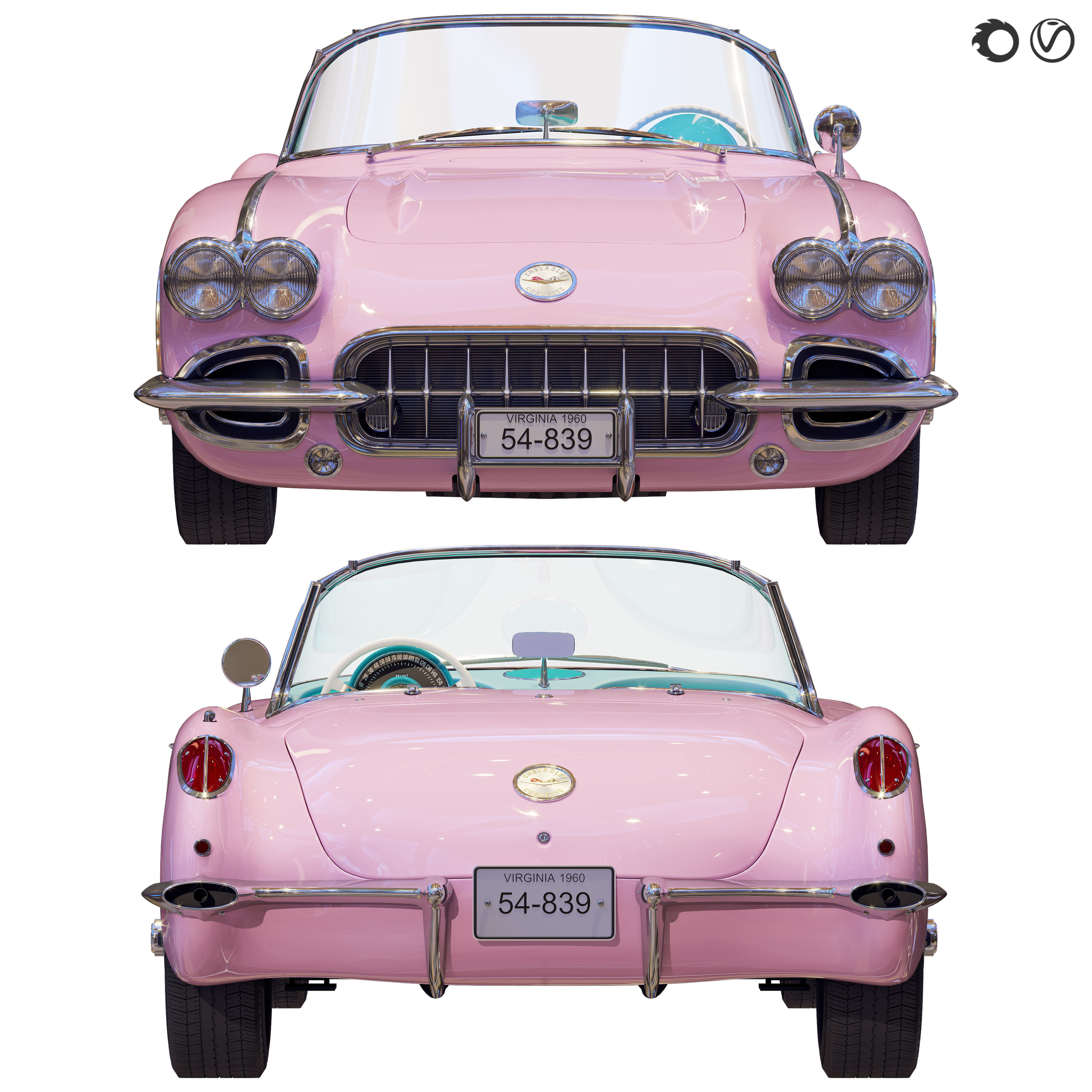 Chevrolet Corvette Coupe 1960 barbie 3D model rigged | CGTrader