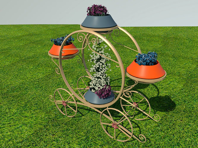 Golden carriage flowerpot with flowers 3D model animated | CGTrader