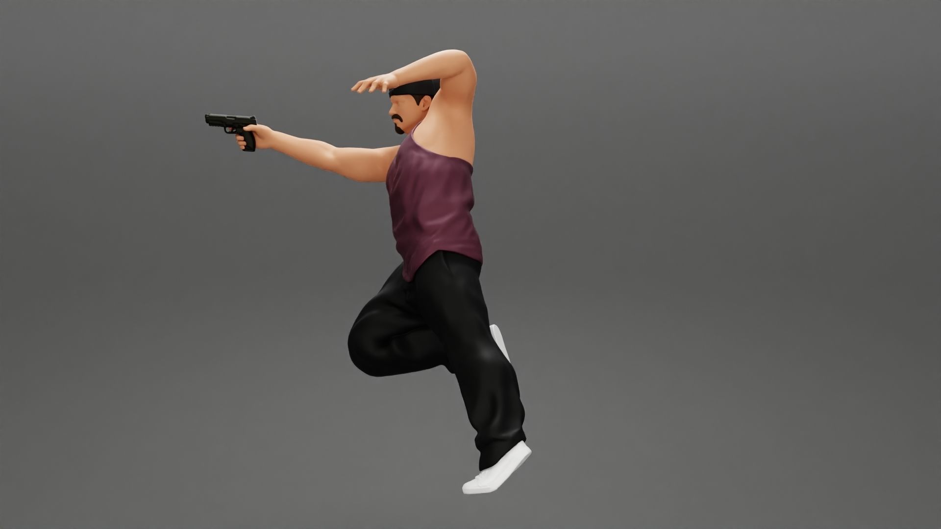 Gangster in cap shooting gun leaning out the window of the car 3D model ...