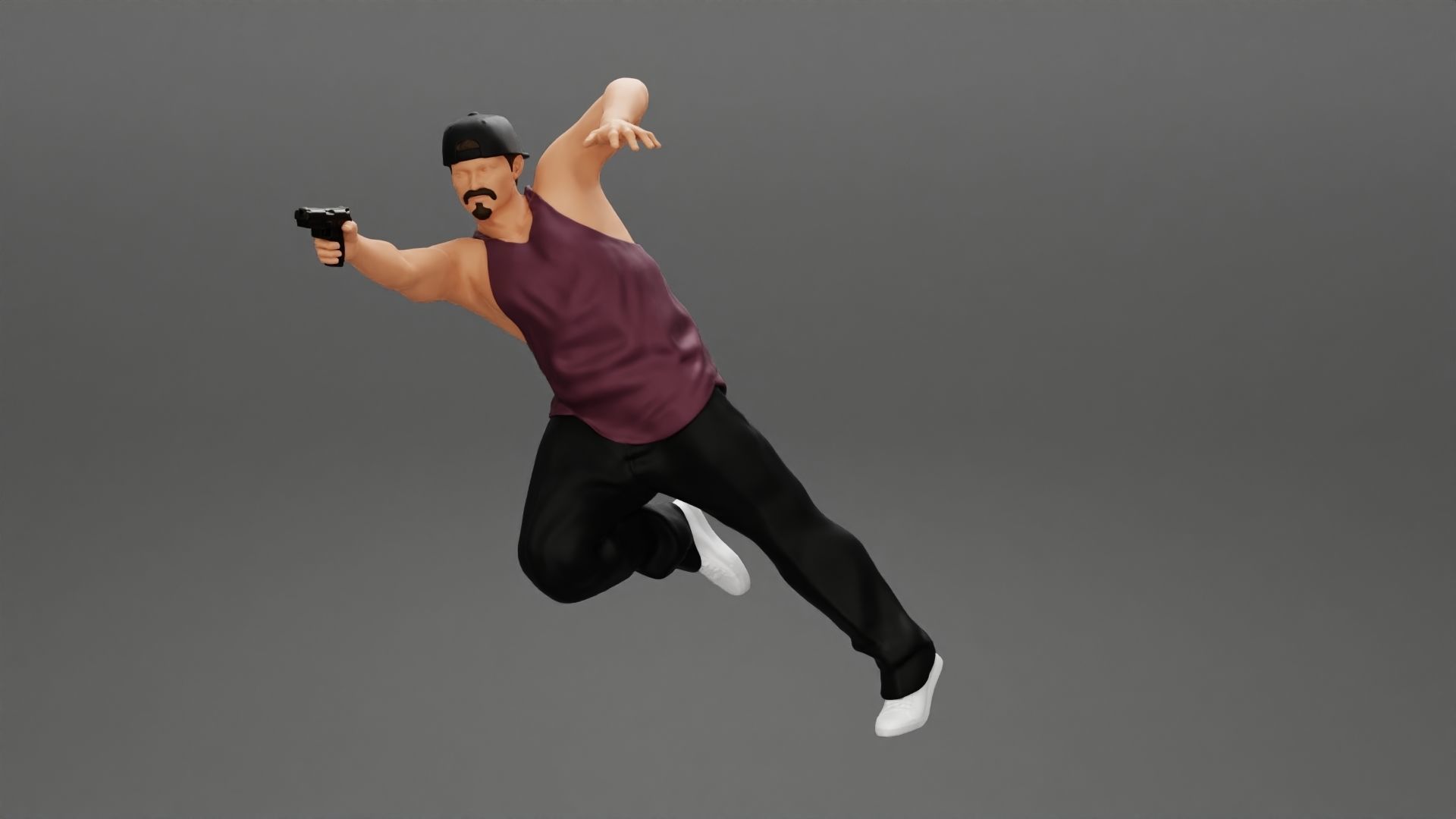 Gangster in cap shooting gun leaning out the window of the car 3D model ...