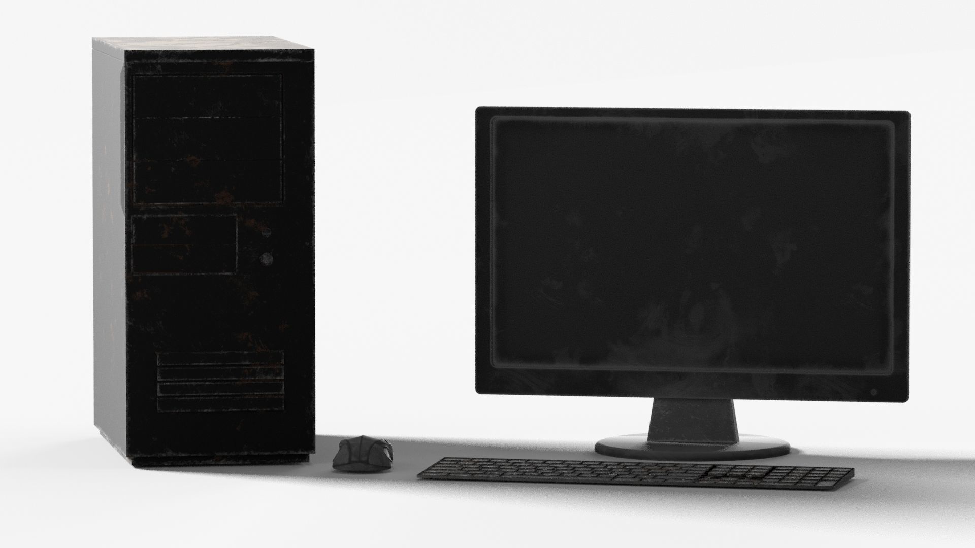 3D model Old Dusty and Rusty desktop computer and monitor VR / AR / low ...