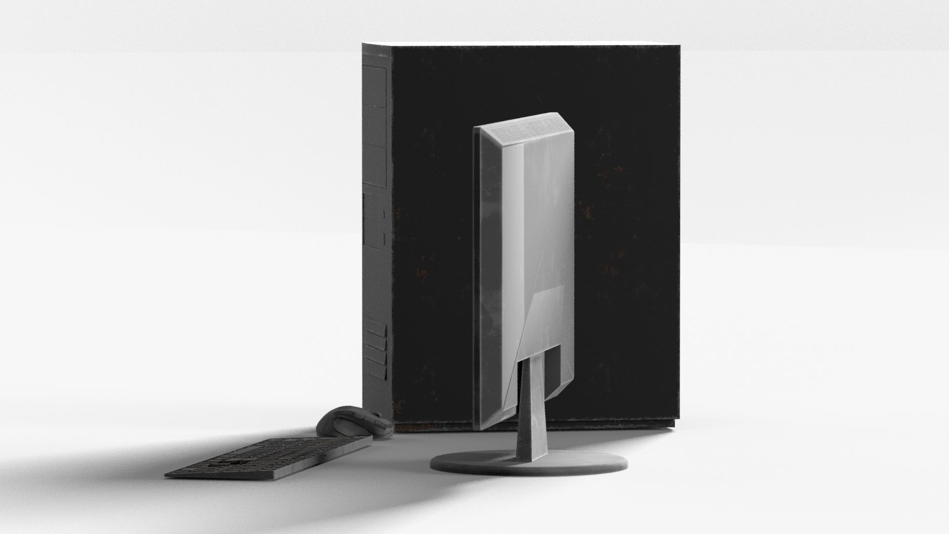 3D model Old Dusty and Rusty desktop computer and monitor VR / AR / low ...