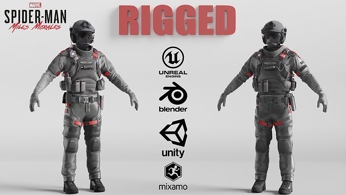 Soldier Roxxon RIGGED from Spider Man Miles Morales 3D model rigged ...