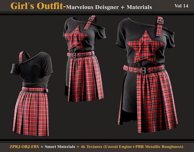 Girl Outfit- MD-Clo3d -Smart Material - Textures-obj-fbx 3D model ...