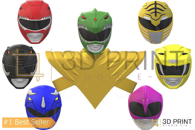 Mighty Morphin Power Rangers Helmets Bundle Pack MMPR Helmets 3D model ...