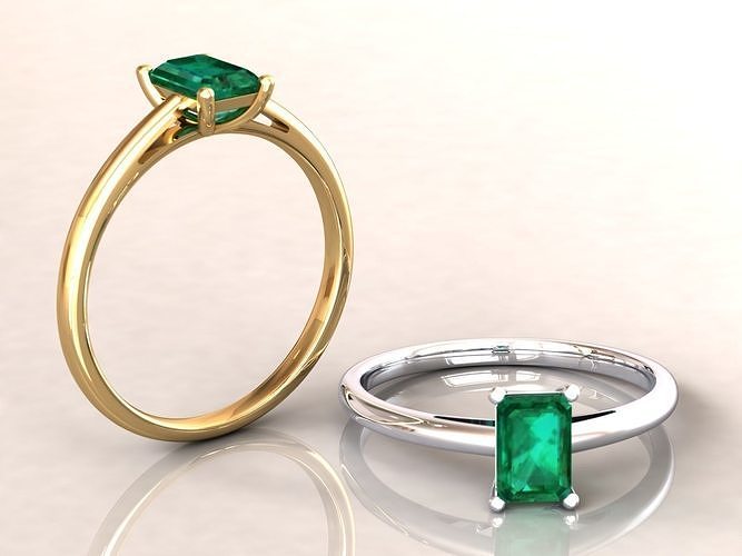 Emerald Cut Engagement Ring 6x4 3D model 3D printable | CGTrader