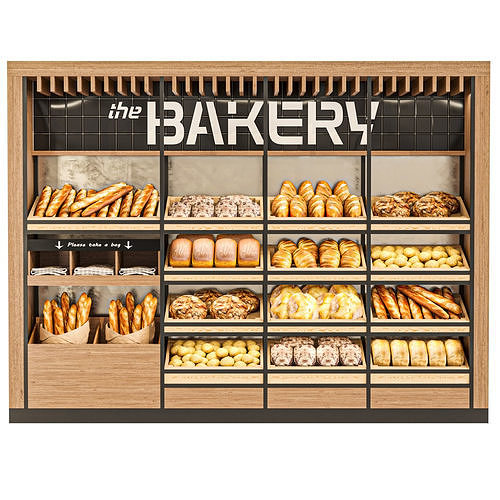 Showcase with bread and pastries Bakery 3D model | CGTrader