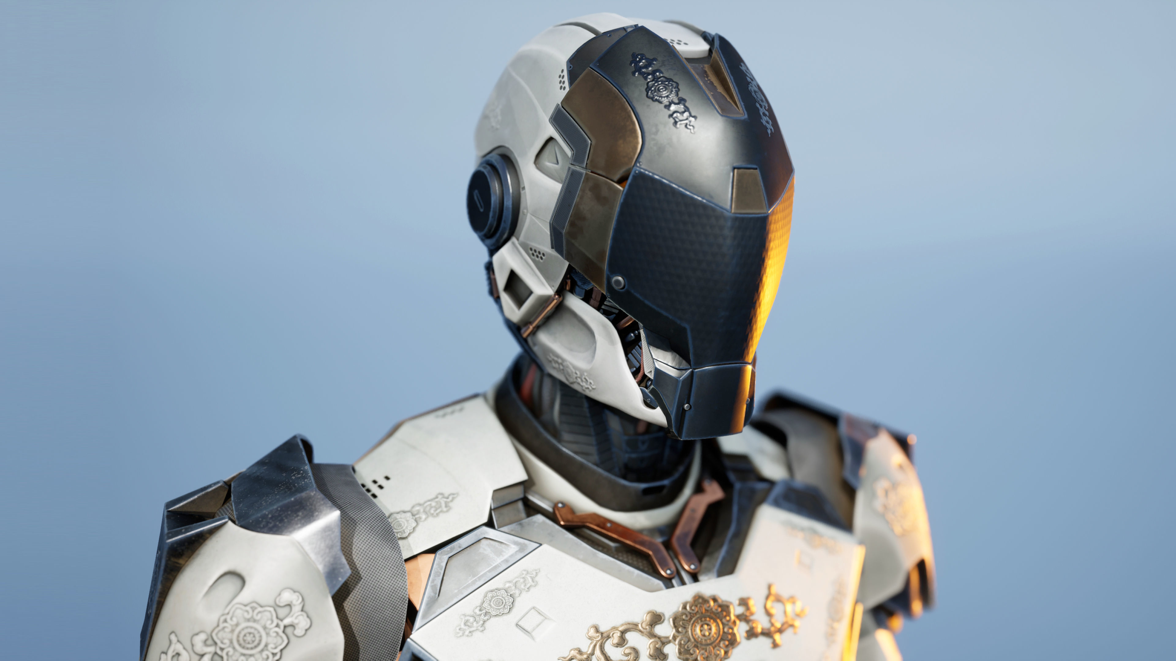 Sci-fi Mechanical Robot Android with Carvings 3D model 3D model rigged ...