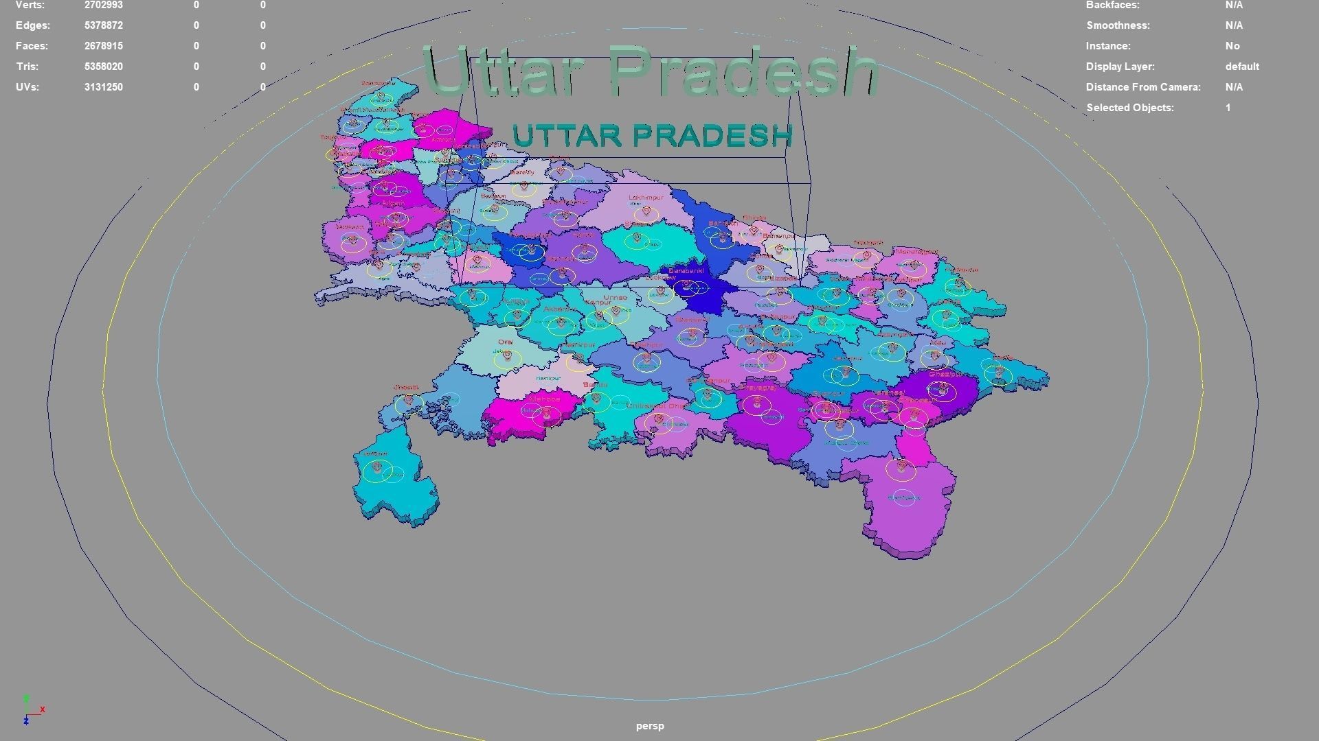 Uttar Pradesh India map region 3D model geography political 3D model rigged | CGTrader