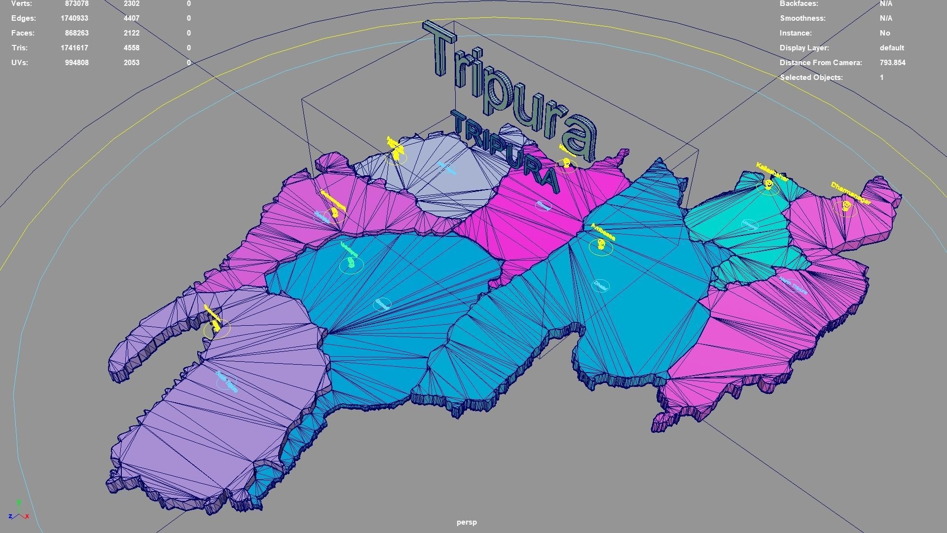 Tripura India map region 3D model geography political 3D model rigged ...