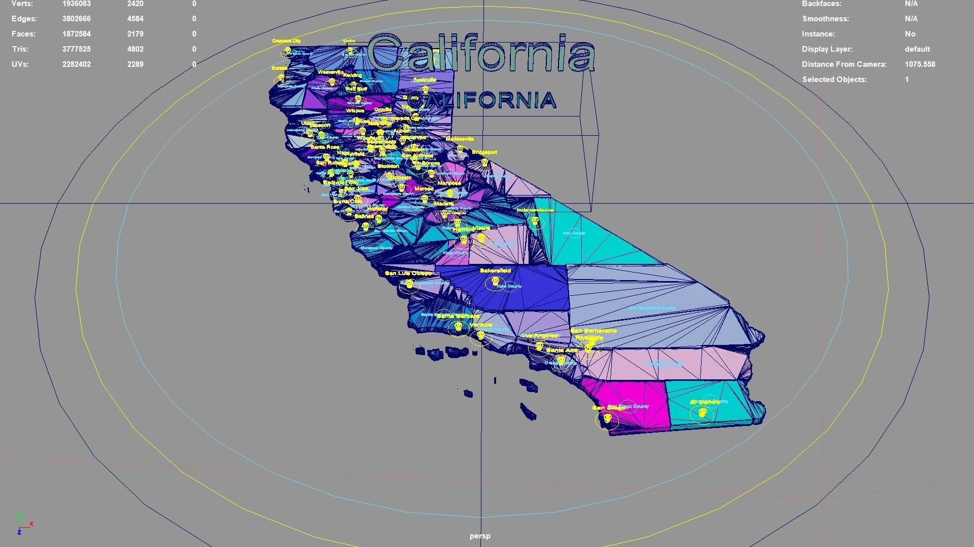 California United States USA map region 3D model geography 3D model ...