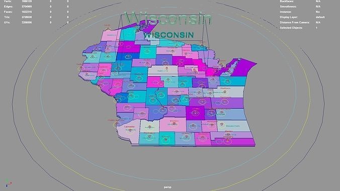 Wisconsin United States USA map region 3D model geography 3D model ...