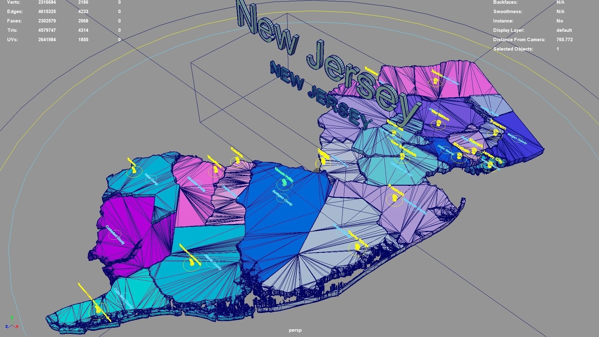 New Jersey United States USA map region 3D model geography 3D model ...