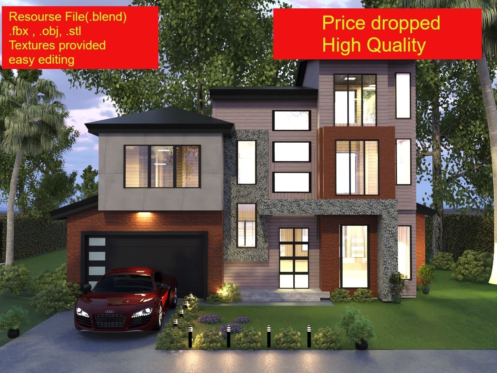 3D model Modern Luxury house Exterior 3D model with environment and a ...