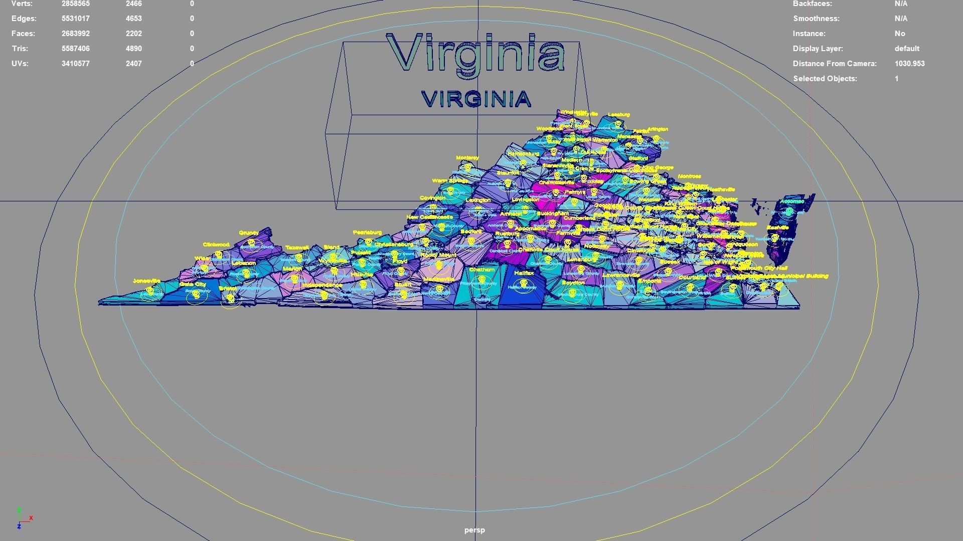 Virginia United States USA map region geography political 3D model ...