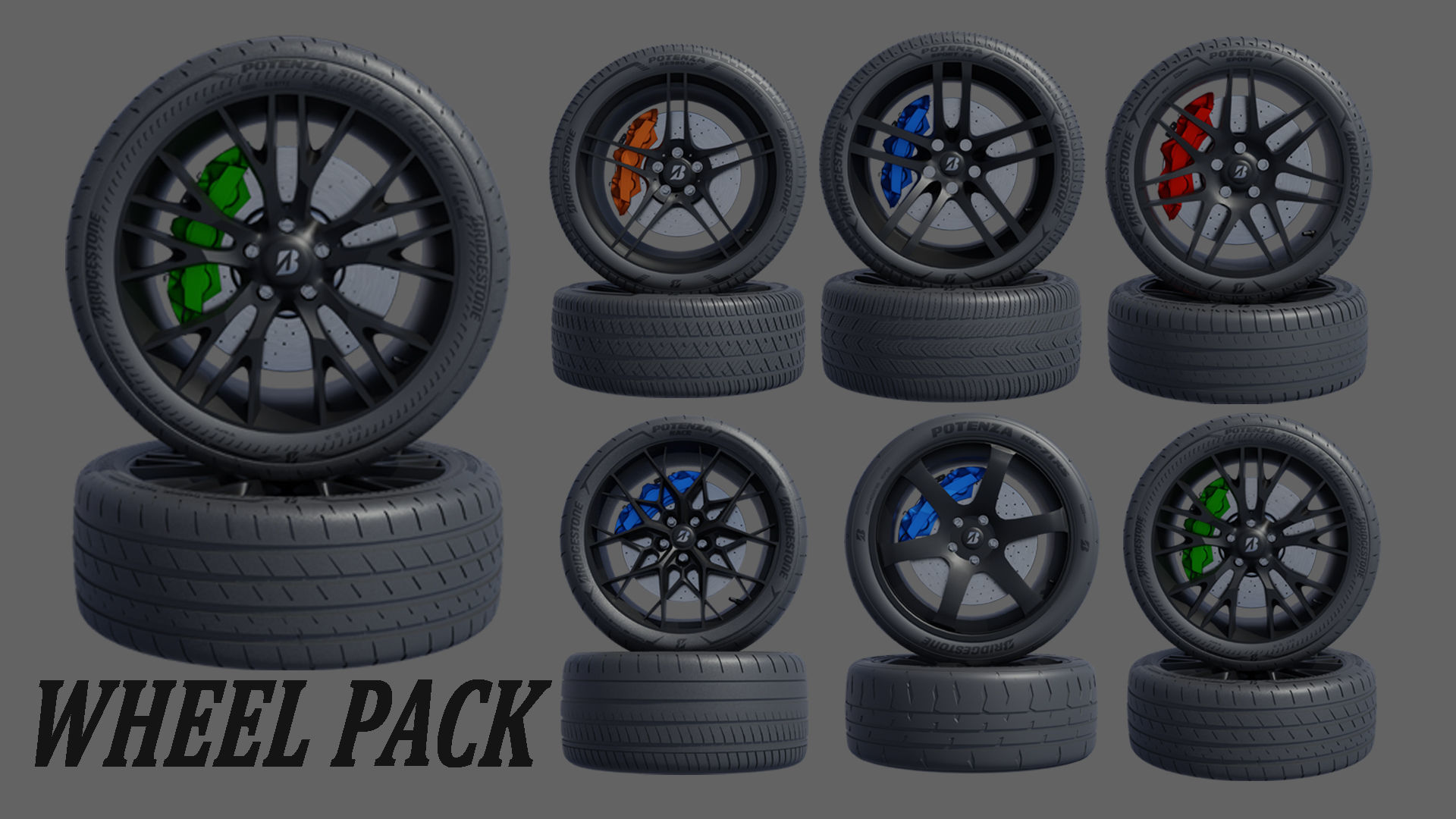 3D Model Collection Bridgestone Potenza Wheel Pack VR / AR / low-poly ...