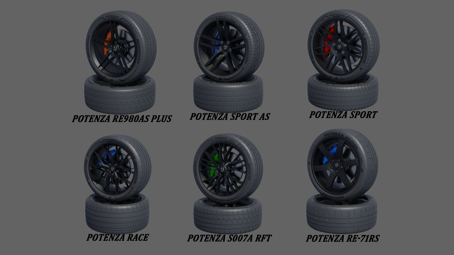 3D Model Collection Bridgestone Potenza Wheel Pack VR / AR / low-poly ...