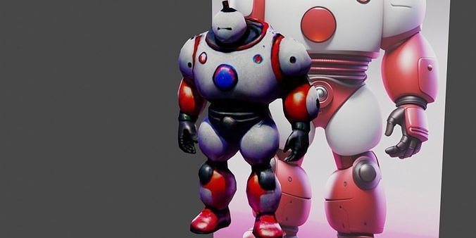 3D model a robot with a red and white body pixar art 3d buc VR / AR ...