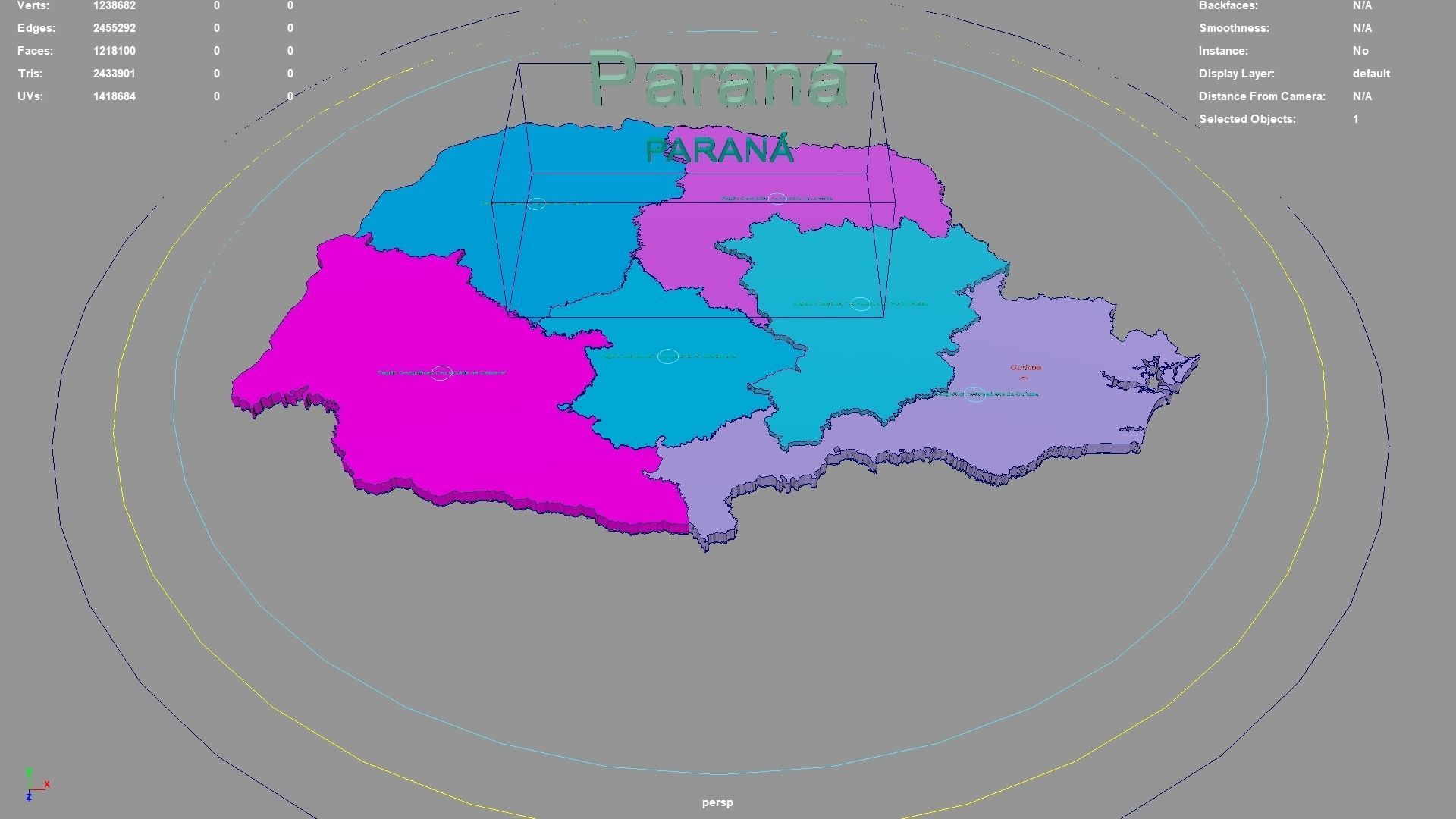 Parana South Region Brazil map region geography political 3D model ...