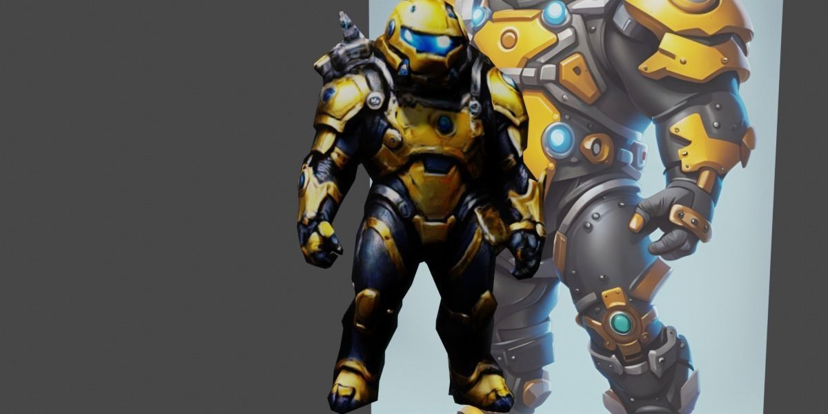 3D model a robot with a gun in his hand league of legends c VR / AR ...