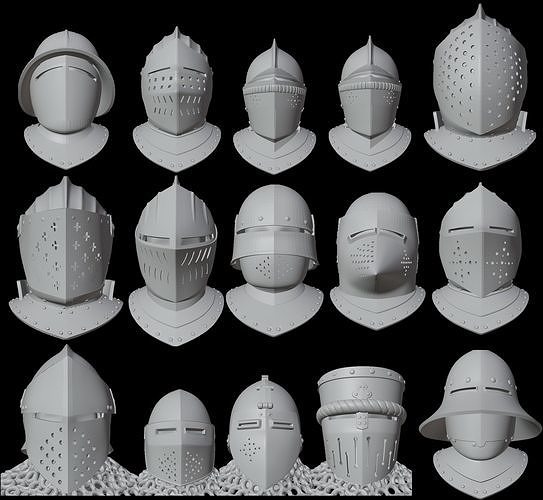 Medieval Helmets Pack HIGH DETAIL 3D model 3D printable | CGTrader