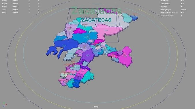 Zacatecas Mexico map region geography political geographic 3D model ...