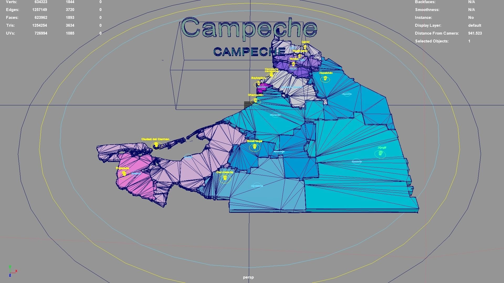 Campeche Mexico map region geography political geographic 3D model ...