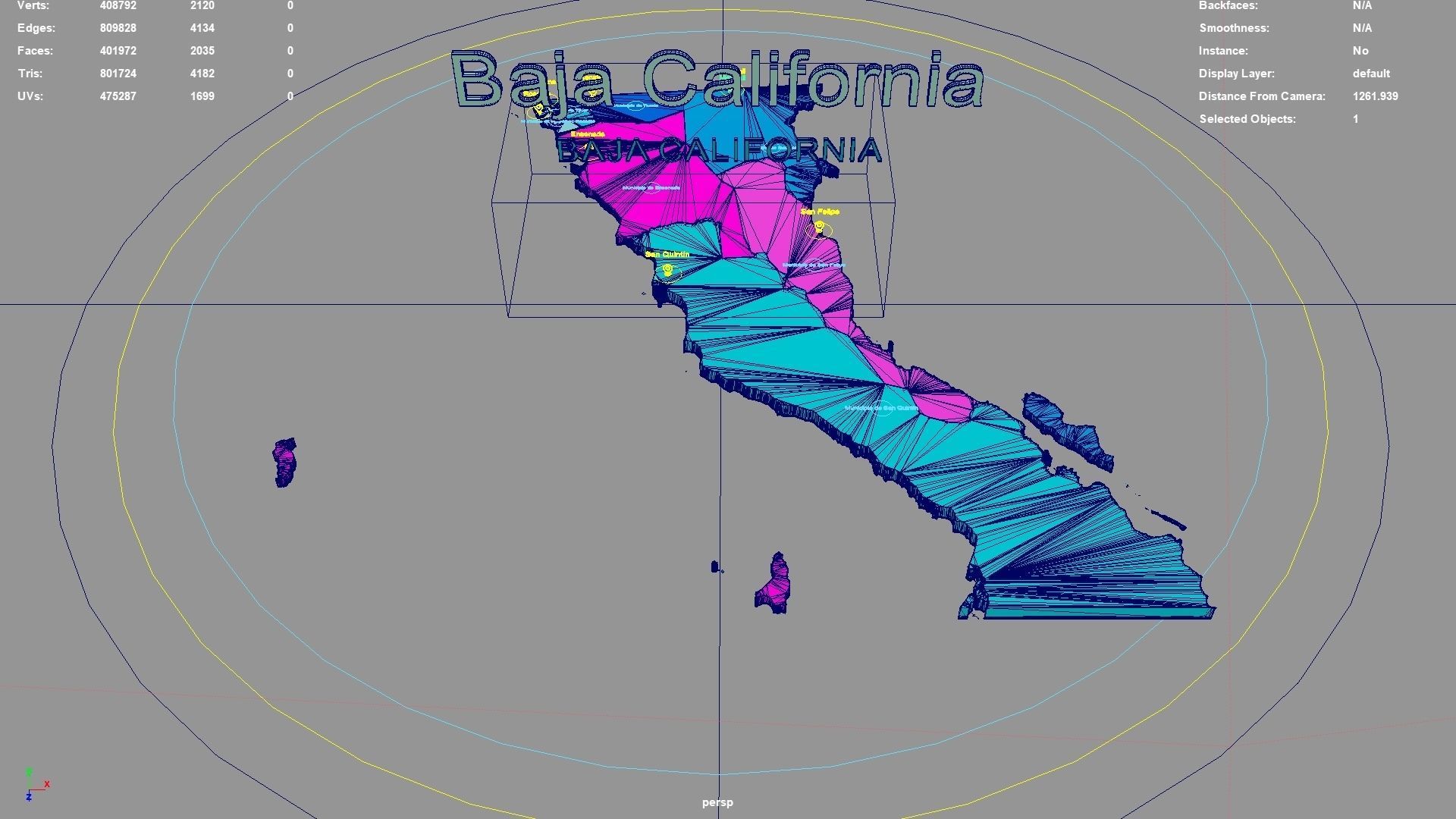 Baja California Mexico map region geography political 3D model rigged ...