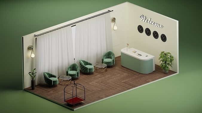 Hotel reception interior 3D model | CGTrader