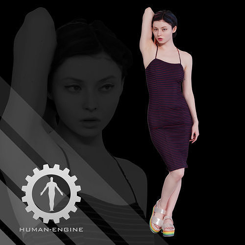 Female Scan - Amy in a Striped Dress 156 3D model | CGTrader