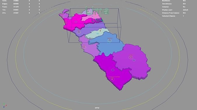 Lima Peru map region geography political geographic 3D model rigged ...