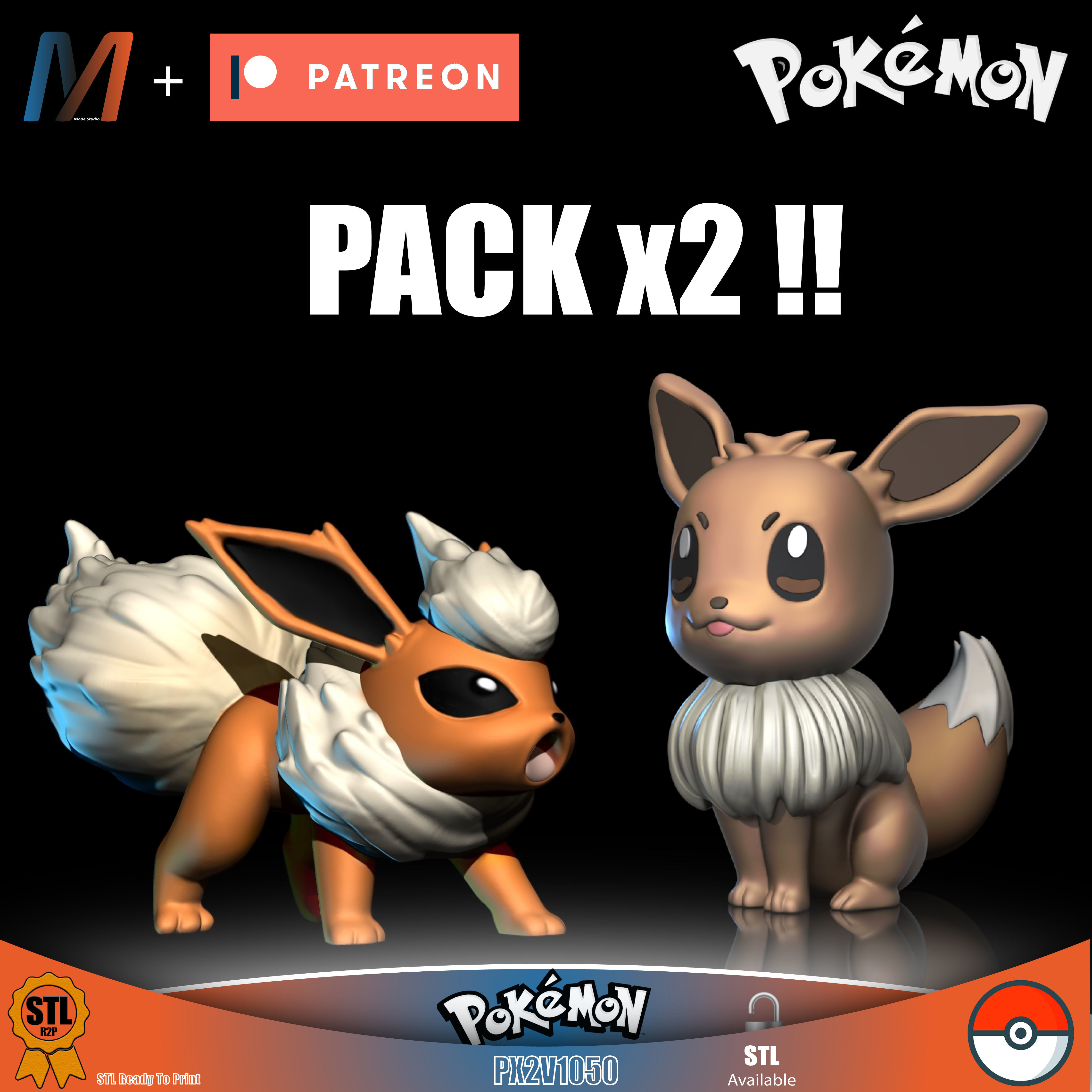 PX2V1050 - POKEMON EVEE y POKEMON FLAREON 3D model 3D printable | CGTrader