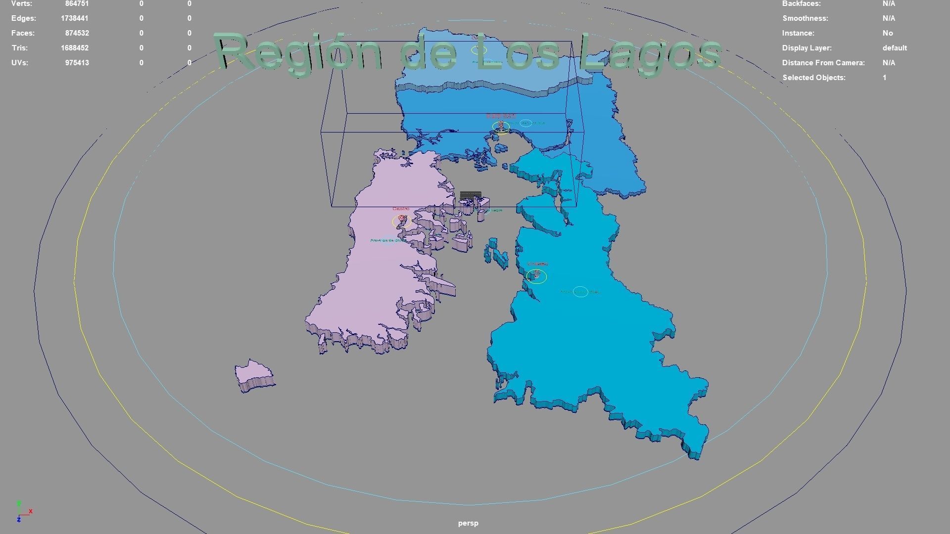 Region de Los Lagos Chile map region geography political 3D model ...
