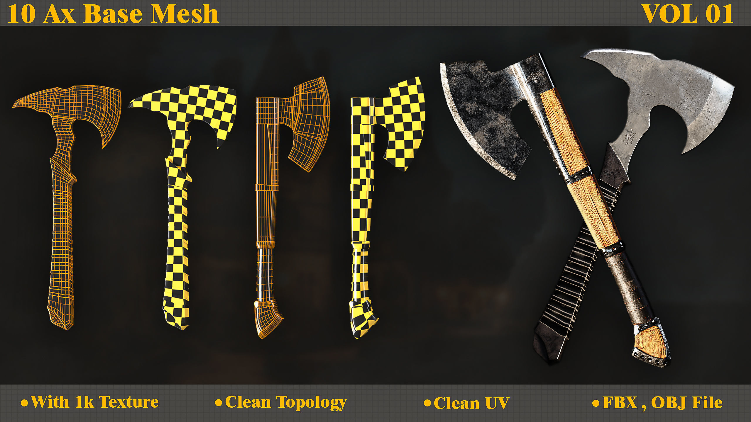 3D model 10 Model of battle Ax base mesh VR / AR / low-poly | CGTrader