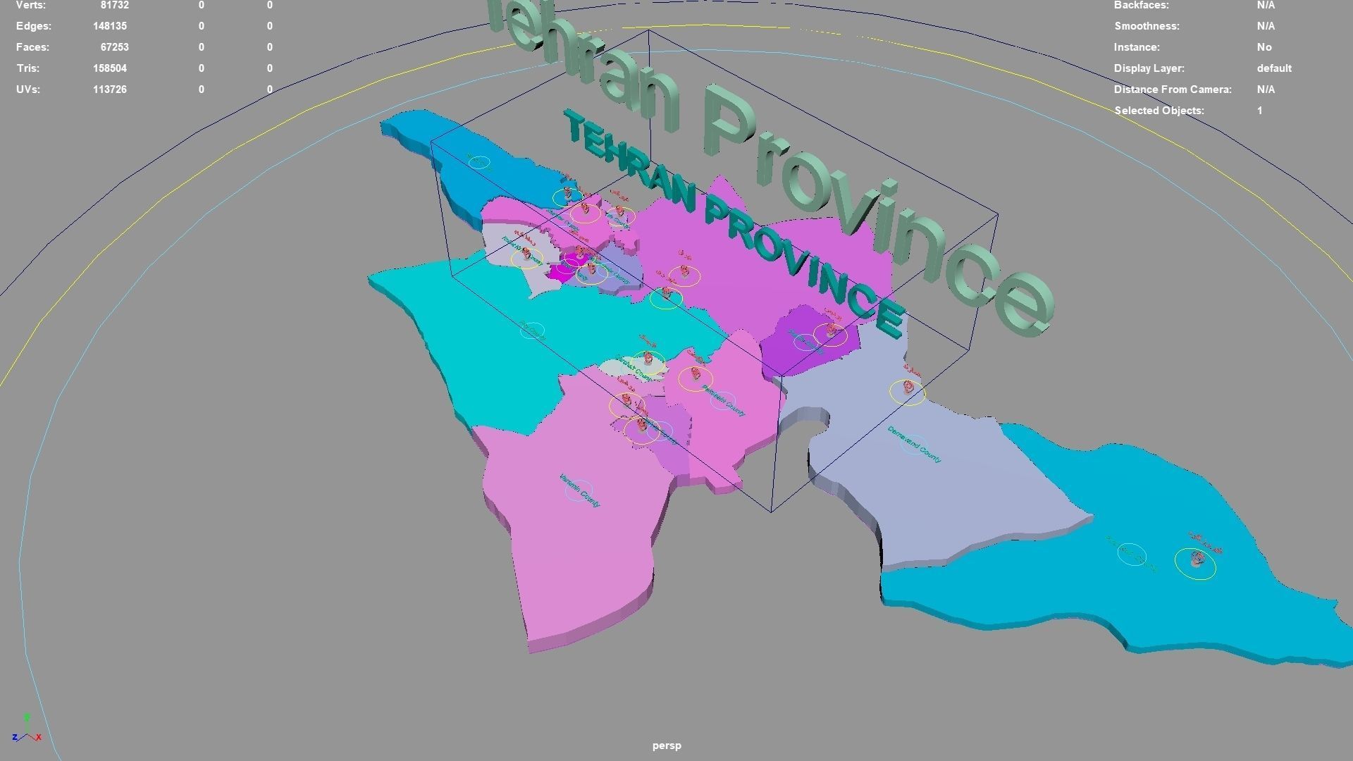 Tehran Province Iran map region geography political geographic 3D model ...