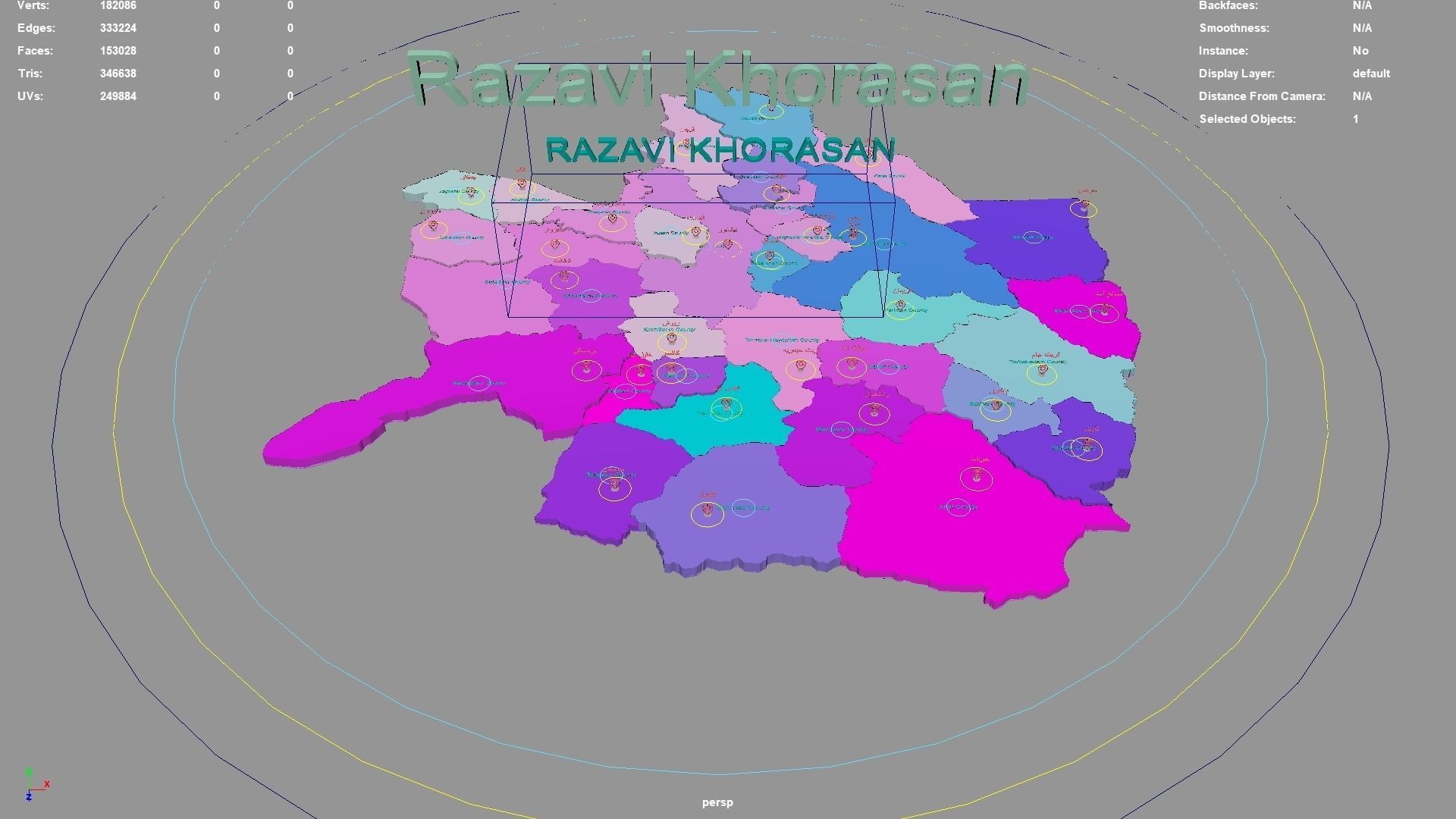 Razavi Khorasan Iran map region geography political geographic 3D model ...