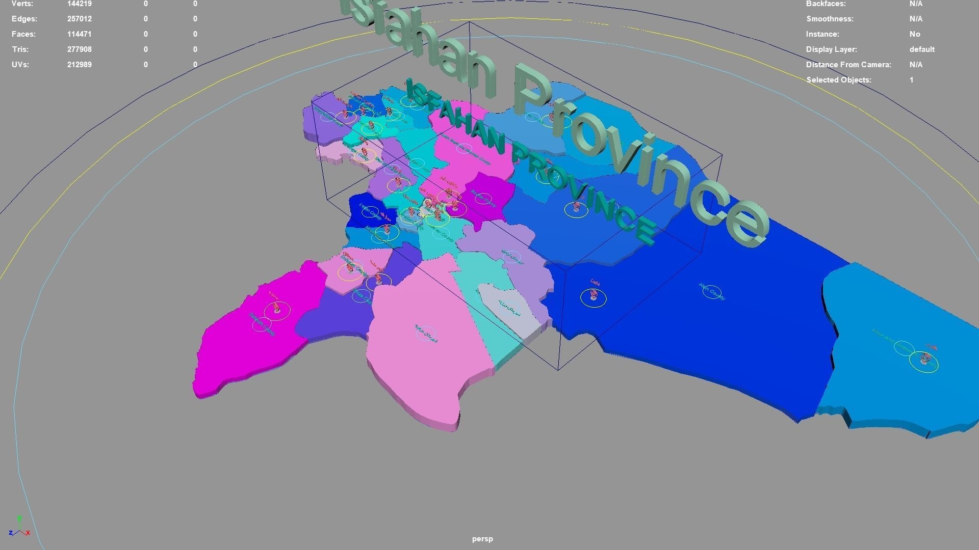 Isfahan Province Iran map region geography political geographic 3D ...