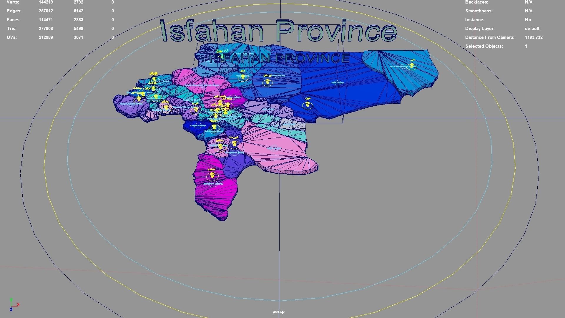 Isfahan Province Iran map region geography political geographic 3D ...