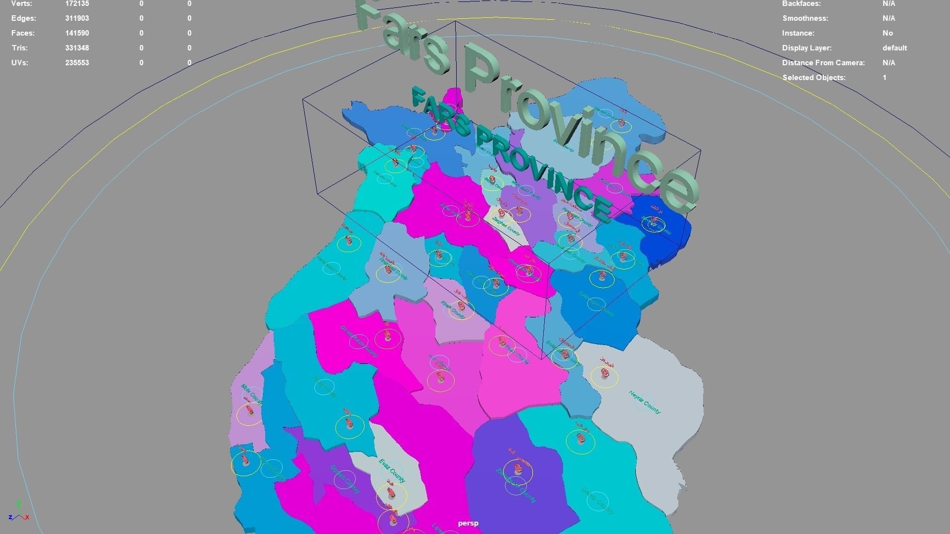 Fars Province Iran map region geography political geographic 3D model ...
