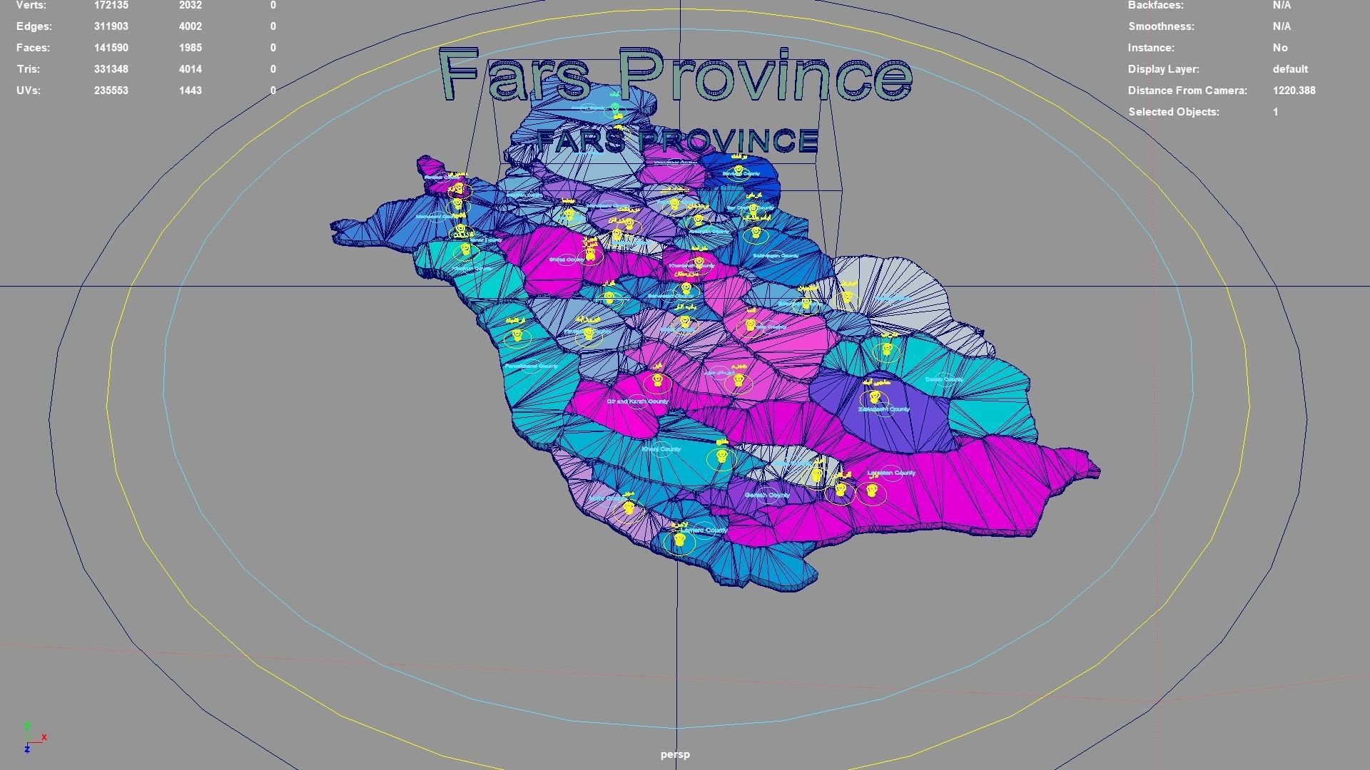 Fars Province Iran map region geography political geographic 3D model ...