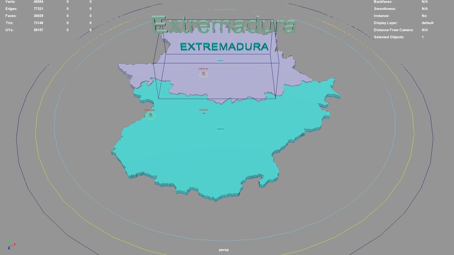 Extremadura Spain map region geography political geographic 3D model ...