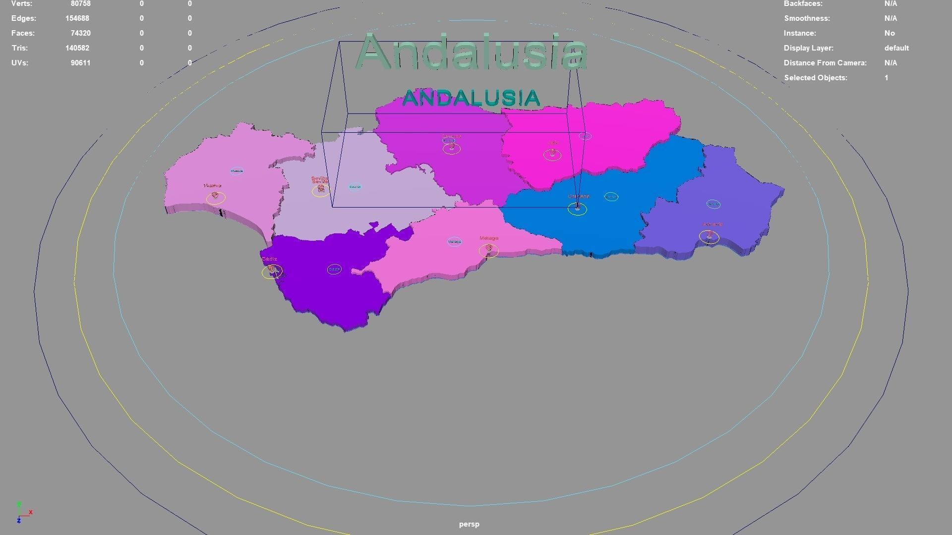 Andalusia Spain map region geography political geographic 3D model ...